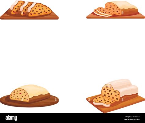Four Illustrations Of Different Bread Types Presented On Wooden Cutting Boards Assortment Of