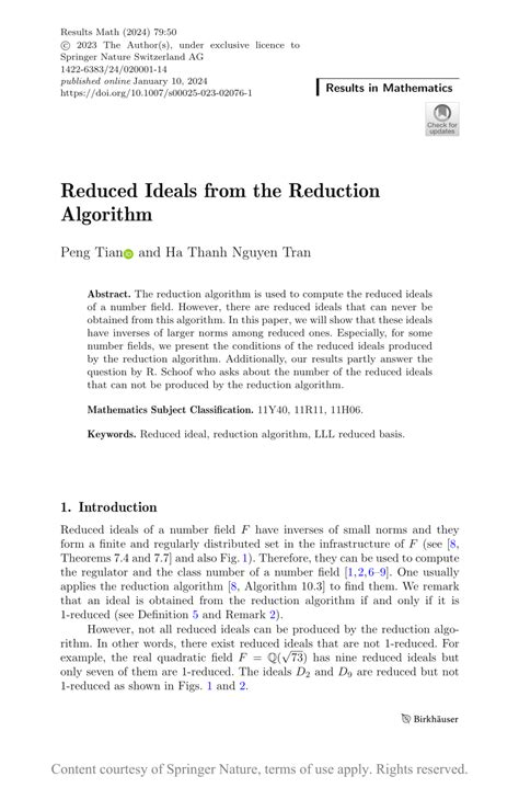 Reduced Ideals From The Reduction Algorithm