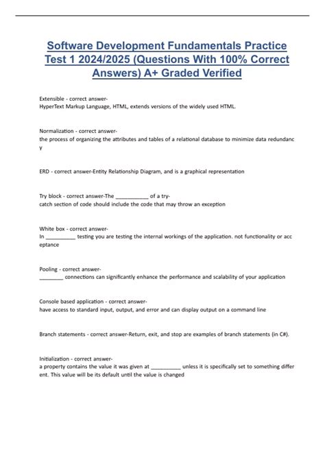 Software Development Fundamentals Practice Test 1 20242025 Questions With 100 Correct Answers