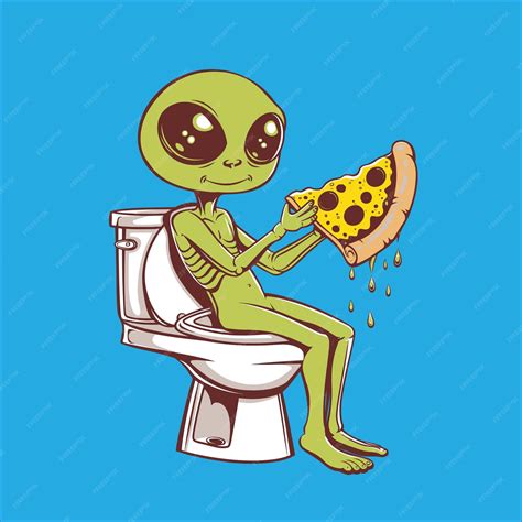 Premium Vector A Cute Alien Eating Pizza On A Toilet Flat Icon Vector