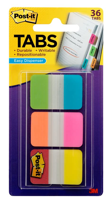 Post It Tabs 1 Wide Aqua Yellow Pink Red Green Orange 36 Tabs