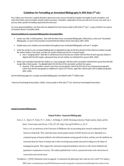 Guidelines For Formatting Annotated Bibliographies Apa 7th Edition