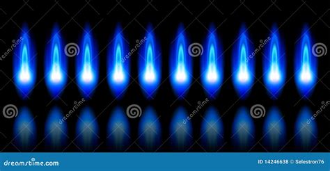 Blue Gas Flames Set Hand Drawn Watercolor Sketch Illustration