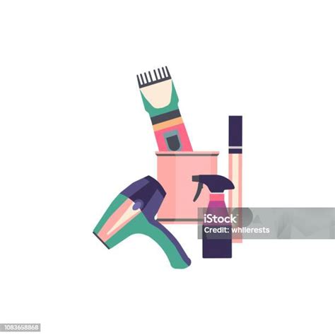 전문 미용사 도구입니다 패션 개체 집합 이발소 헤어스타일 머리 아이콘 디자인 살롱 벡터 미용사 장비입니다 가위에 대한 스톡 벡터 아트 및 기타 이미지 Istock