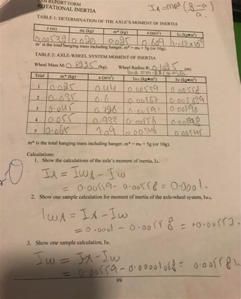 Lab Report Form Rotational Inertia Ia Mr2 G A Table