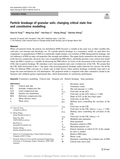 Particle Breakage Of Granular Soils Changing Critical State Line And Constitutive Modelling