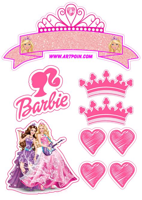 Barbie Princesa Popstar Topo De Bolo Grátis Decoração De Festa Infantil