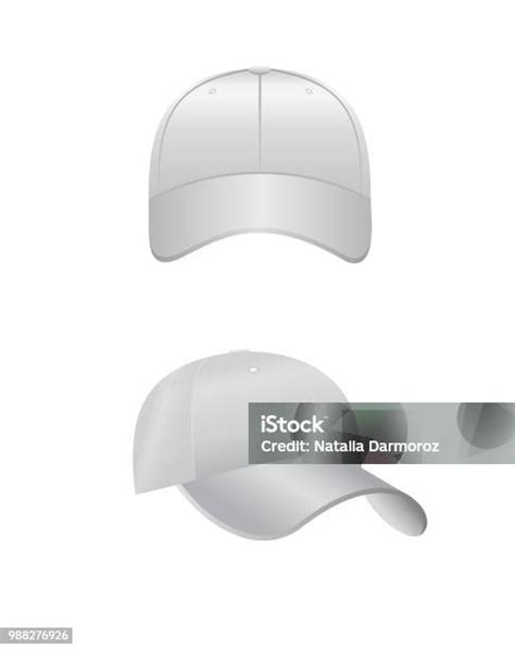 다시 전면 및 측면 보기 흰색 야구 모자 현실적인 스타일에서 흰색 배경에 고립의 그림을 벡터 0명에 대한 스톡 벡터 아트 및 기타 이미지 Istock