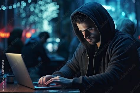 Hidden Hacker In Sweatshirt Hacking Security Systems Unrecognizable Man Sitting In Dark Room