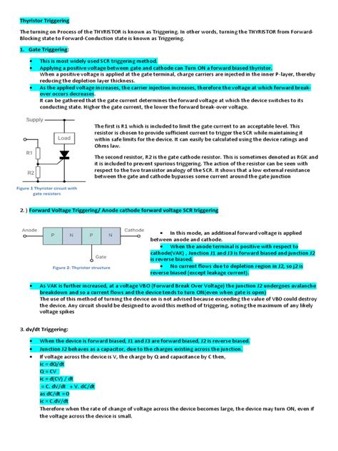 Thyristor Triggering Figure 1 Thyristor Circuit With Gate Resistors