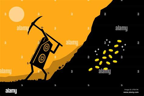 Graphic Card Or Gpu Worker Mining Digital Cryptocurrency Coin Or Money At Mining Site Vector