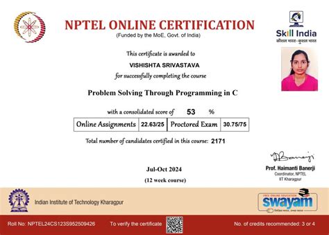 Vishishta Srivastava On Linkedin Nptel Certification Programming Cprogramming Problemsolving
