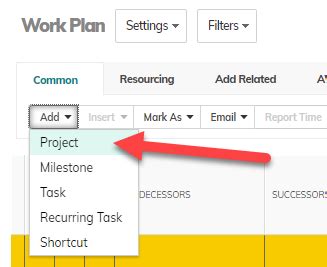 How To Remove Project From The Add And Insert Dropdown Menus On Project Work Plans Clarizen
