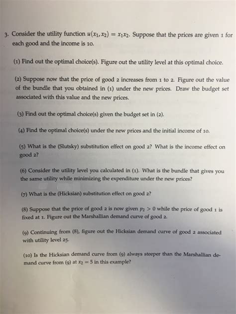 Solved Consider The Utility Function U X 1 X 2 X 1 X 2