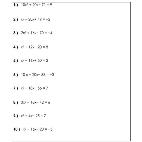 Quadratic Equation Worksheet Problem With Solution