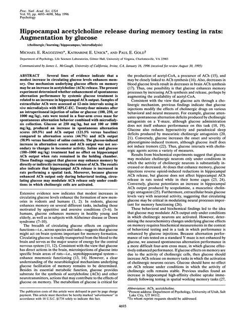 Hippocampal Acetylcholine Release During Memory Testing In Rats