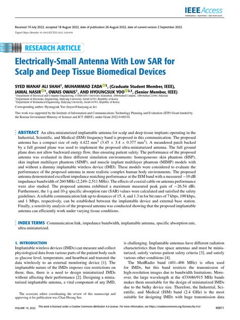 Electrically Small Antenna With Low Sar For Scalp And Deep Tissue