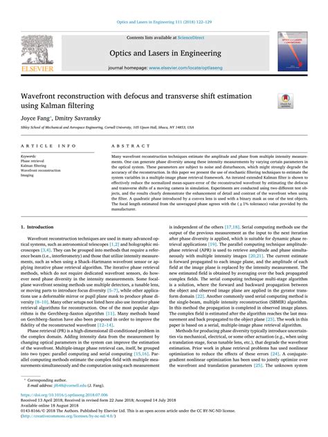 Pdf Wavefront Reconstruction With Defocus And Transverse Shift