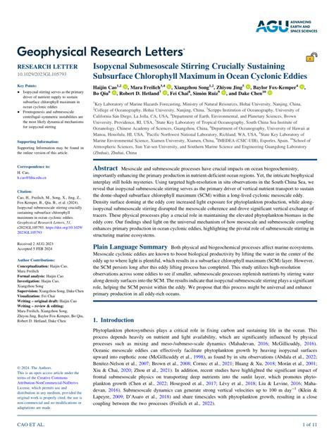 Pdf Isopycnal Submesoscale Stirring Crucially Sustaining Subsurface Chlorophyll Maximum In