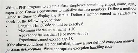 Solved Write A Php Program To Create A Class Employee