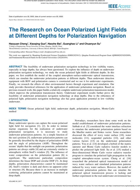 PDF The Research On Ocean Polarized Light Fields At Different Depths For Polarization Navigation
