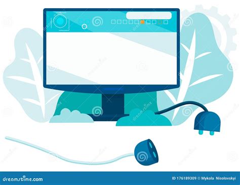 Flat Cartoon Computer Monitor With Power Socket Stock Vector Illustration Of Business Desktop