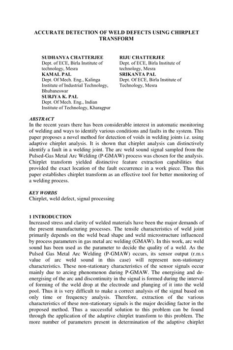 Pdf Accurate Detection Of Weld Defects Using Chirplet Transform
