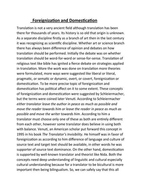 Foreignization And Domestication Pdf Translations Concept
