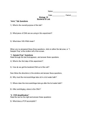 Fillable Online Bacterial Identification Lab Worksheet Lab Please Do Not Fax Email