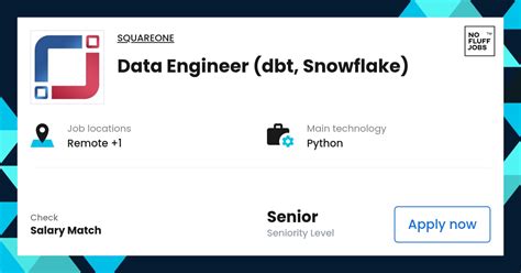 Data Engineer Dbt Snowflake Job Data Squareone Remote No Fluff Jobs