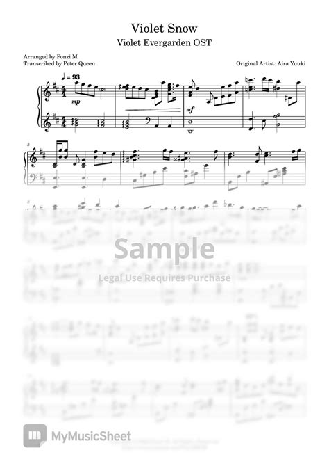 Aira Yuuki Violet Evergarden Ost Violet Snow Sheet Music By Fonzi M