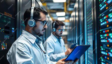 Technicians Working In Data Center With Artificial Intelligence Technology To Process Massive