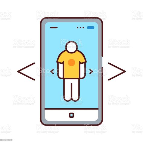 증강 현실 온라인 쇼핑 컬러 라인 아이콘입니다 스마트 폰의 가상 피팅 룸 웹 페이지 모바일 앱 프로모션에 대한 픽토그램 Ui Ux Gui 디자인 요소입니다 편집 가능한