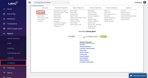 Lavu Reports V1 Time Cards