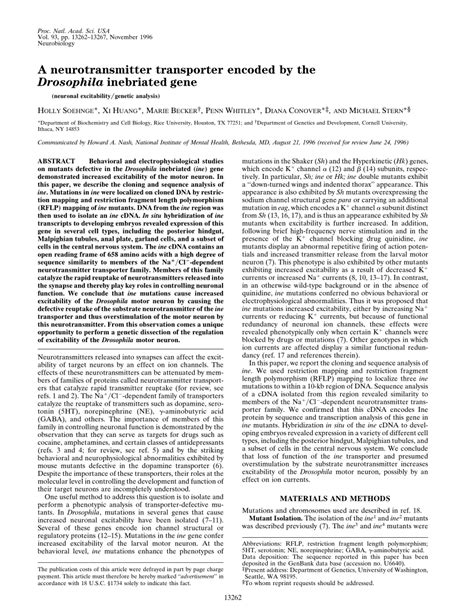Pdf A Neurotransmitter Transporter Encoded By The Drosophila Inebriated Gene