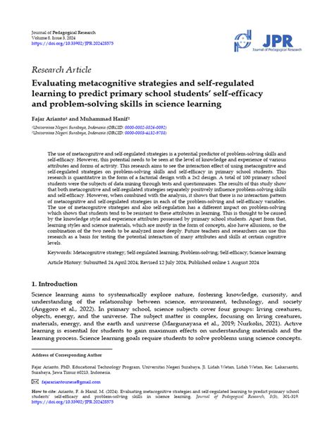 Evaluating Metacognitive Strategies And Self Regulated Learning To Predict Primary School