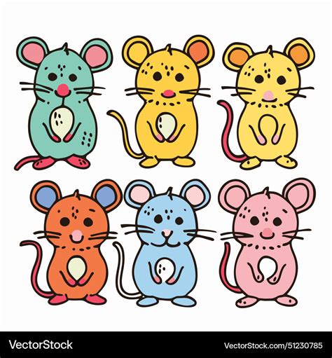 Colorful Cartoon Mice Standing Smiling Six Cute Vector Image