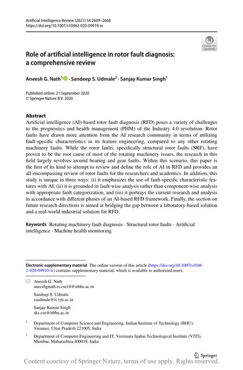 Role Of Artificial Intelligence In Rotor Fault Diagnosis A