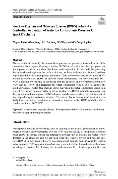 Reactive Oxygen And Nitrogen Species Rons Solubility Controlled Activation Of Water By