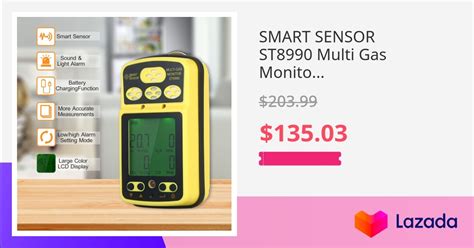 Smart Sensor St8990 Multi Gas Monitor Rechargeable 4 In 1 O2 Lel Co H2s