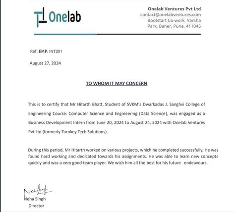 Hitarth Bhatt On Linkedin Internship Businessdevelopment Onelabventures Learning Growth