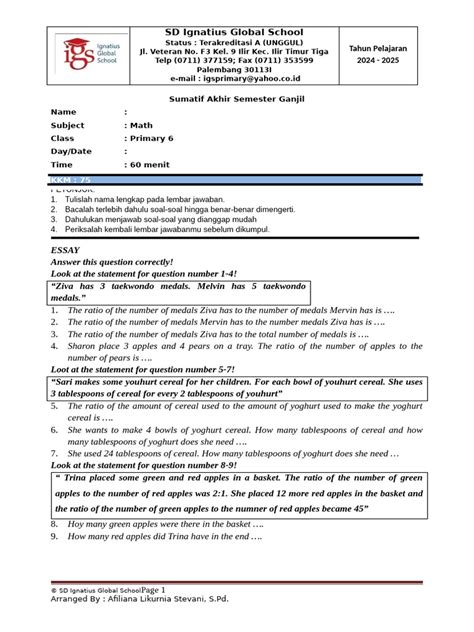 Soal Sas Math Kelas 6 Ganjil Pdf