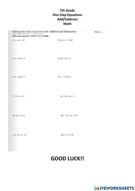 1513328 7th One Step Equations Add Subtract