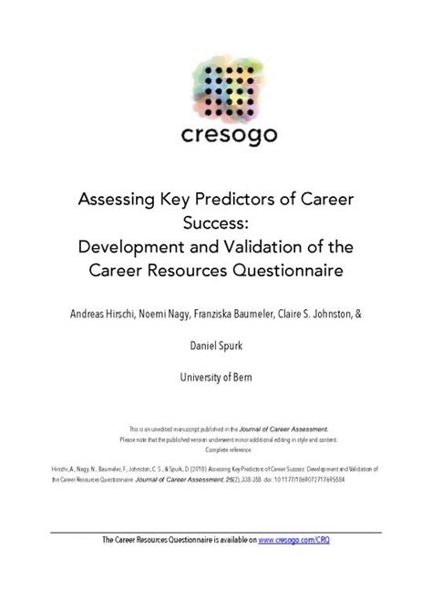 Career Pdf 198900 Development And Validation Of The Career Resources Questionnaire