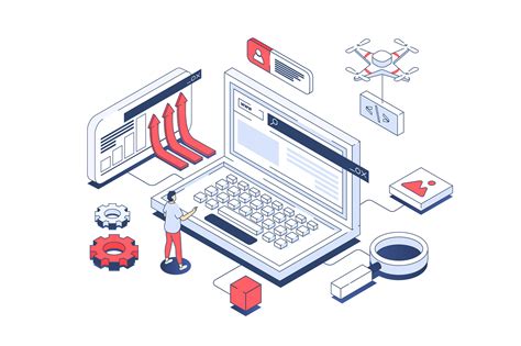 Programming Concept In 3d Isometric Design Developer Coding And Working With Software