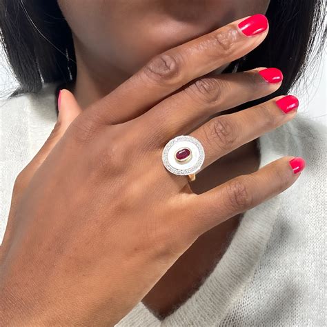 Art Deco Ring In Gold Mother Of Pearl Diamond And Ruby Aurora ÓnÍsÌ Paris