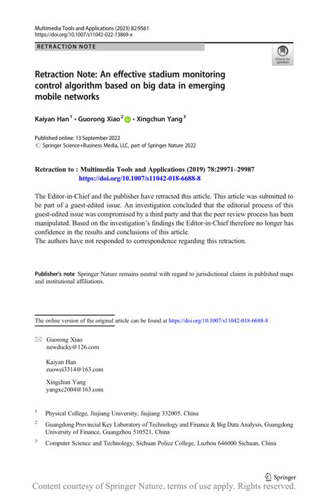 retraction note an effective stadium monitoring control algorithm based on big data in emerging