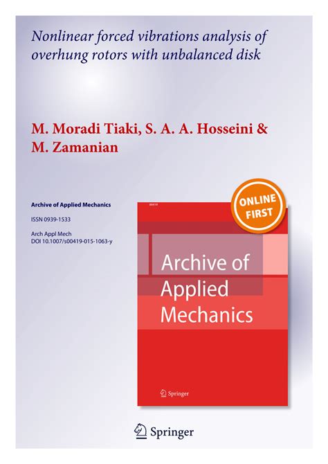 Pdf Nonlinear Forced Vibrations Analysis Of Overhung Rotors With Unbalanced Disk