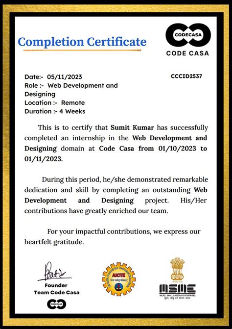 Sumit Kumar On Linkedin Internshipcompletion Webdesign Webdevelopment Codecasa