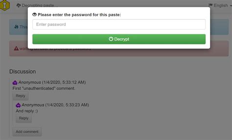 password protected pastes with open discussion allow unauthenticated